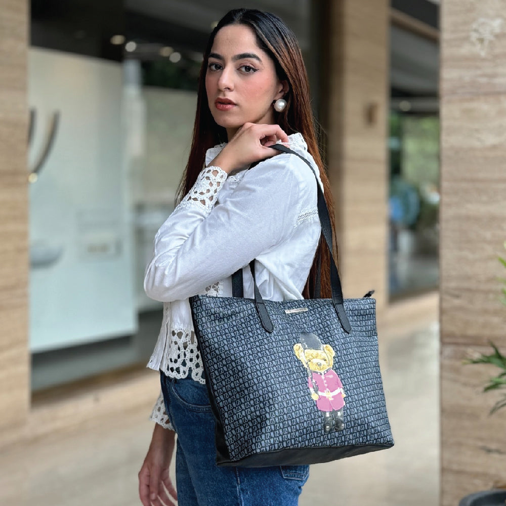 Hamster London Ted H Limited Edition Top Zip Tote Bag Black